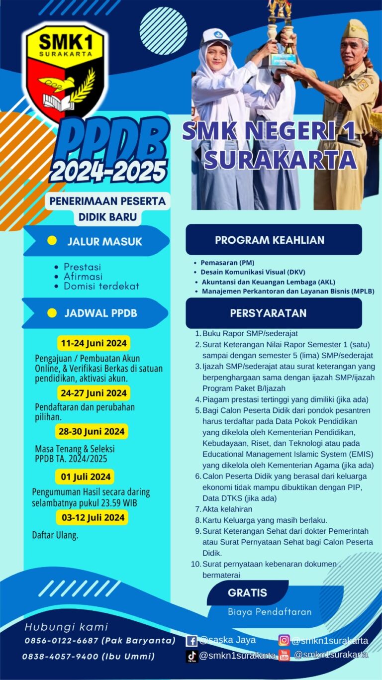 Informasi PPDB Tahun Ajaran 2024/2025 – SMK Negeri 1 Surakarta